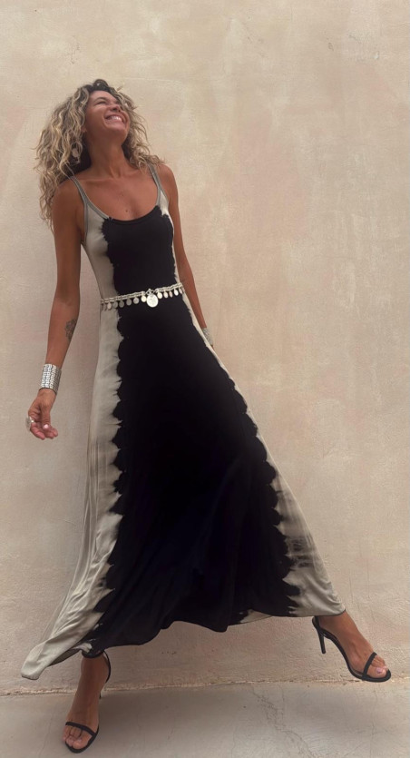 DIVA, vestido largo tie dye piedra/negro